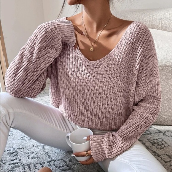 Sweaters | Cozy Dusty Pink V Neck Ribbed Knit Sweater | Poshmark